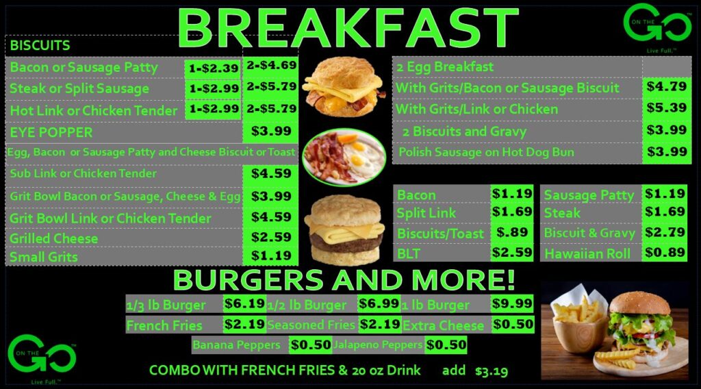 On the Go Boyle Menu